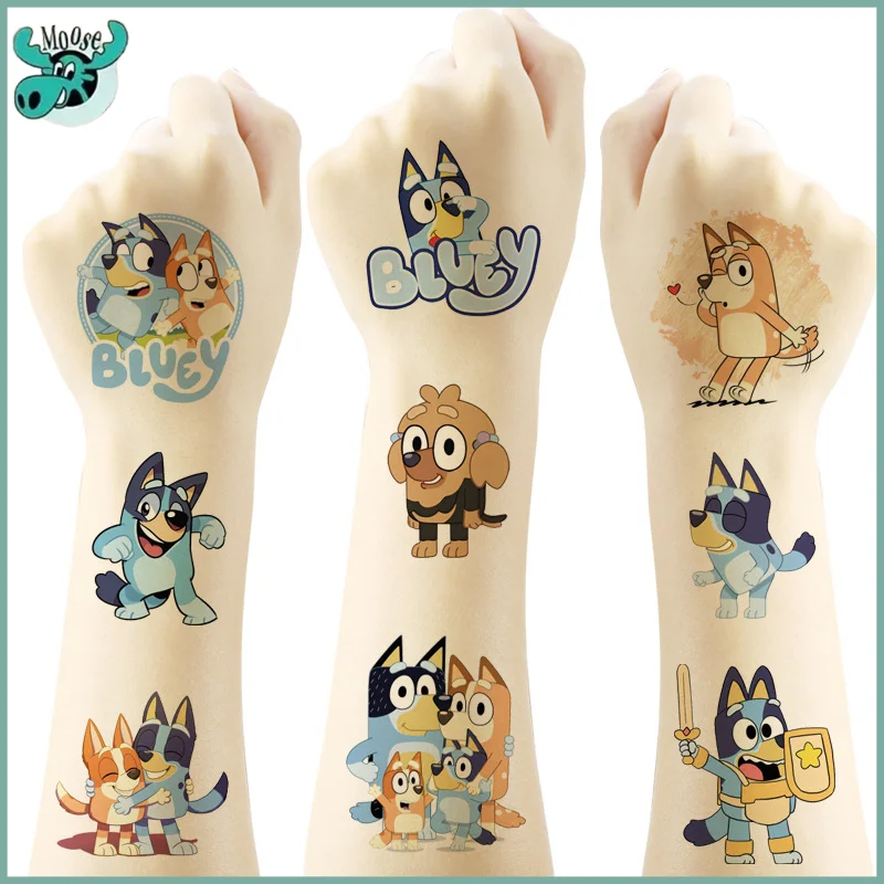 100-200pcs-Bluey-Tattoo-Sticker-Anime-Cute-Bingo-Blue-Dog-Cartoon ...