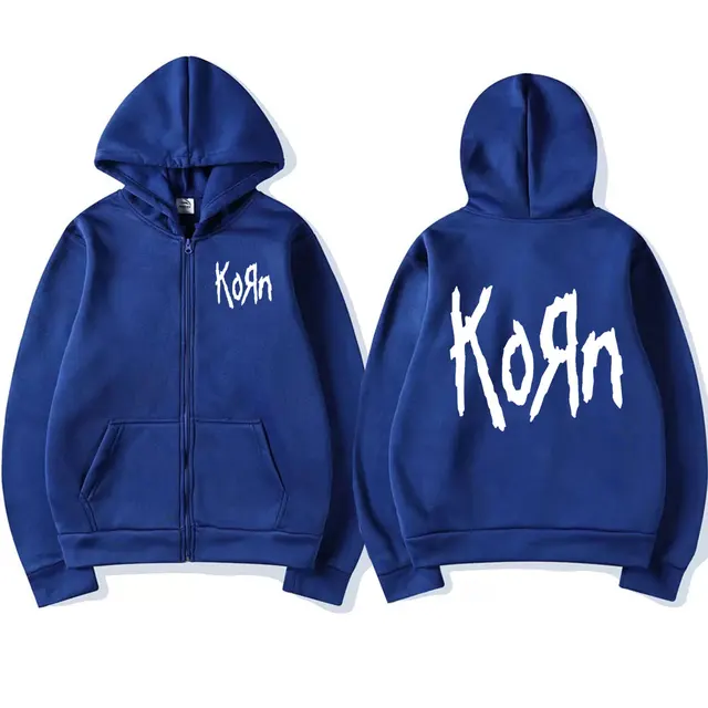 Korn Rock Band Letter Logo Zipper Hoodie Men's Metal Gothic Vintage Oversized Zip Up Hoodies ...