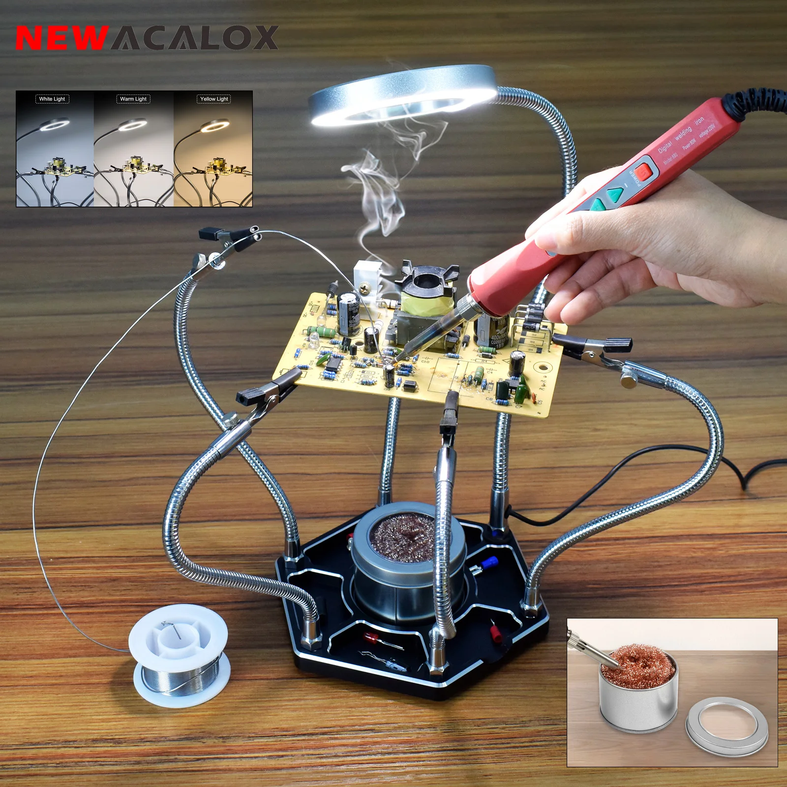 NEWACALOX-PCB-Holder-Soldering-Helping-Hand-Tool-with-3X-LED-Magnifier ...