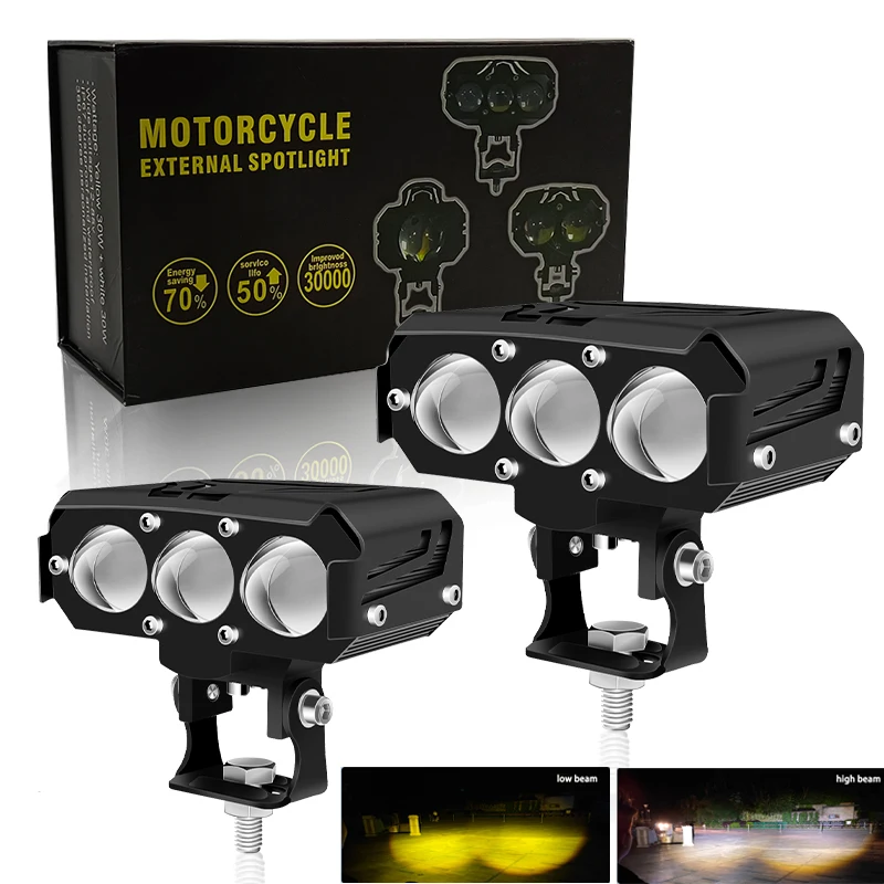 Night knight Motorcycle Spotlight Dual Color Hi/Low Beam LED Lens ...