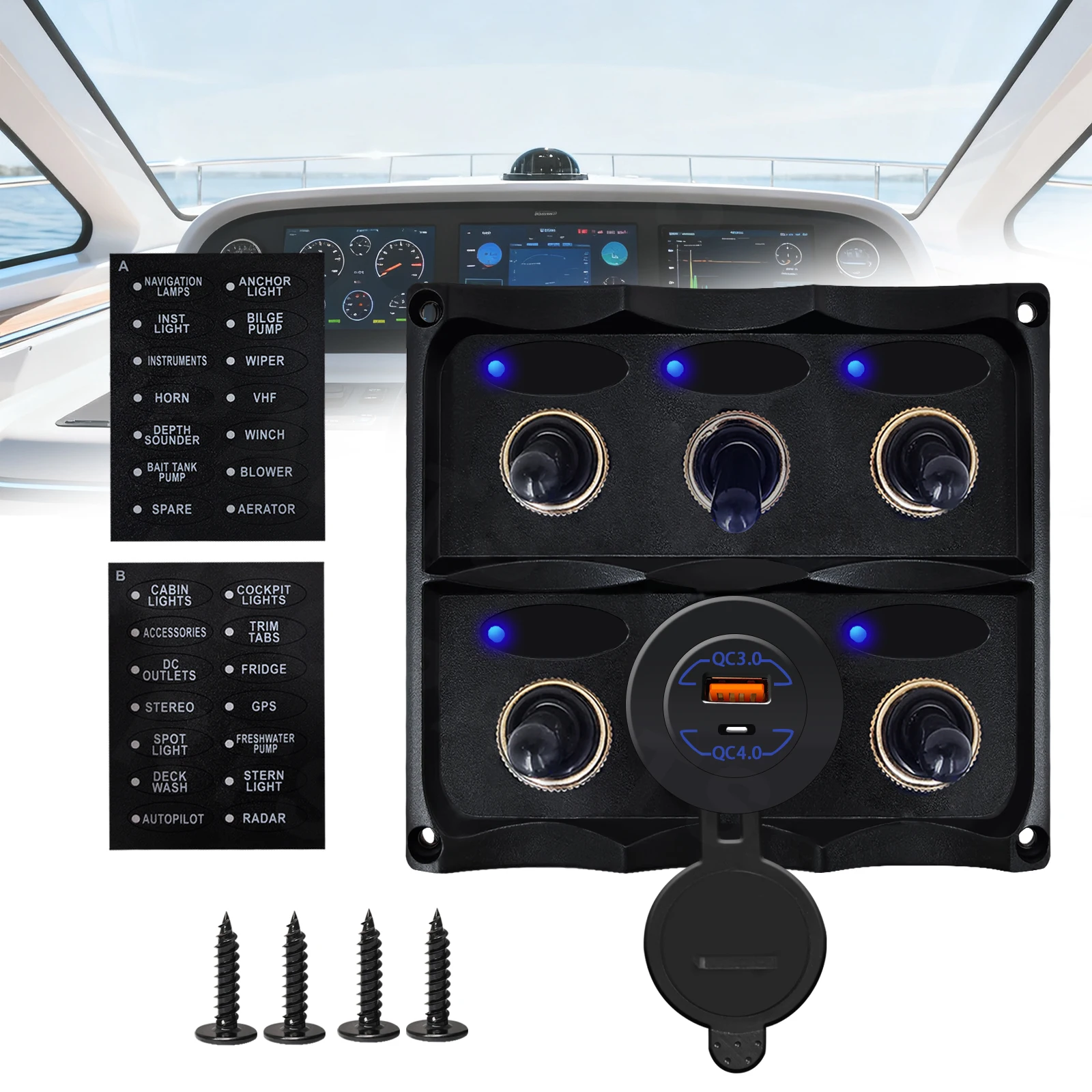 Waterproof Marine Toggle Switch Panel Pre-wired Circuit Breaker Type C ...