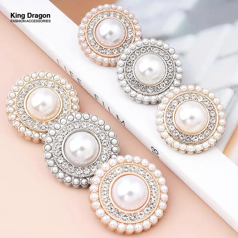 New Arrival 6PC Rhinestone Decor Metal Gold Pearl Buttons For Clothes ...