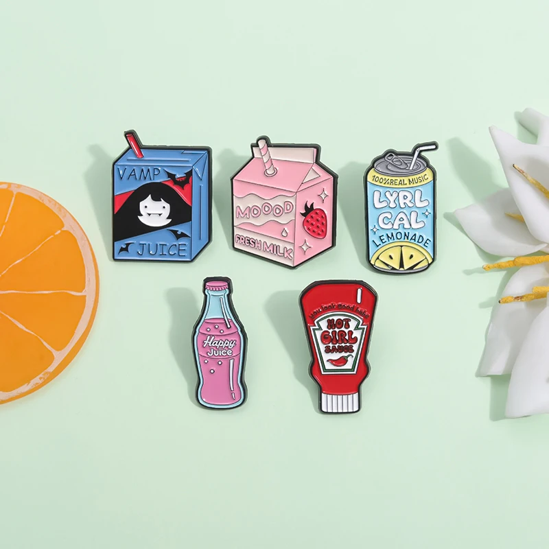 5-Styles-Container-Enamel-Pins-Happy-Juice-Bottle-Milk-Box-Lapel-Pins ...
