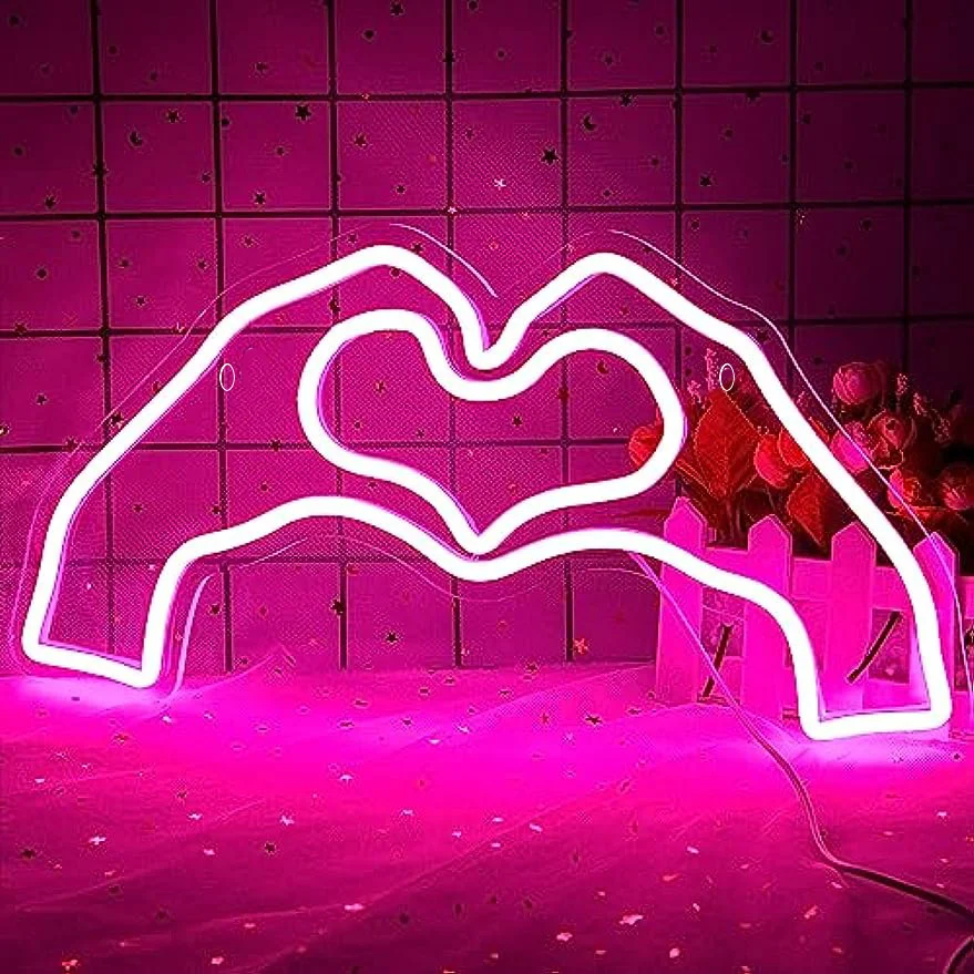 Pink-Love-Heart-Neon-Sign-for-Wall-Decor-Home-Decor-Aesthetic-Room ...