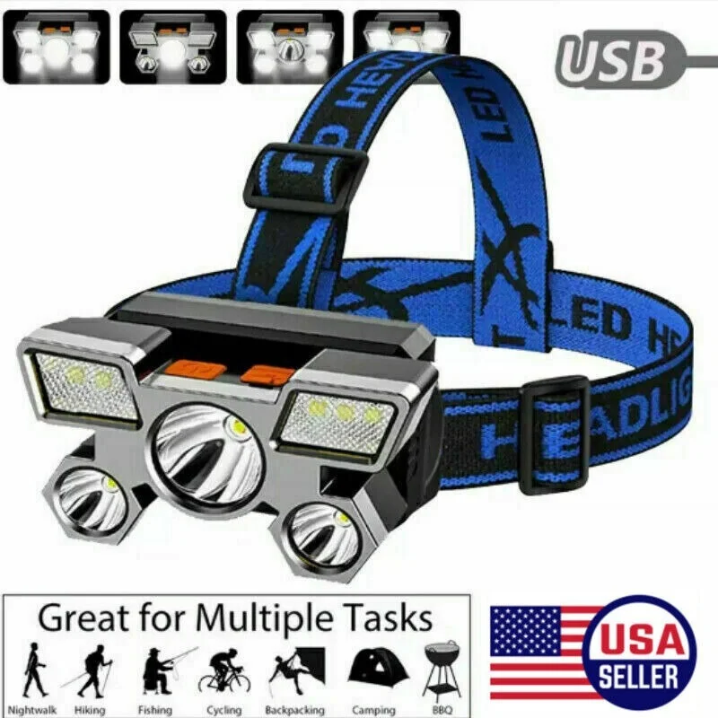 750000LM Powerful COB LED Headlamp Head Torch with Rechargeable Battery ...
