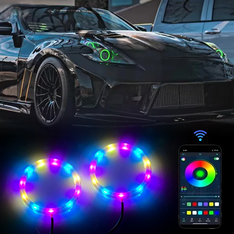 2pcs-RGB-Cotton-Angel-Eye-LED-Daytime-Running-Headlight-with-Turn ...