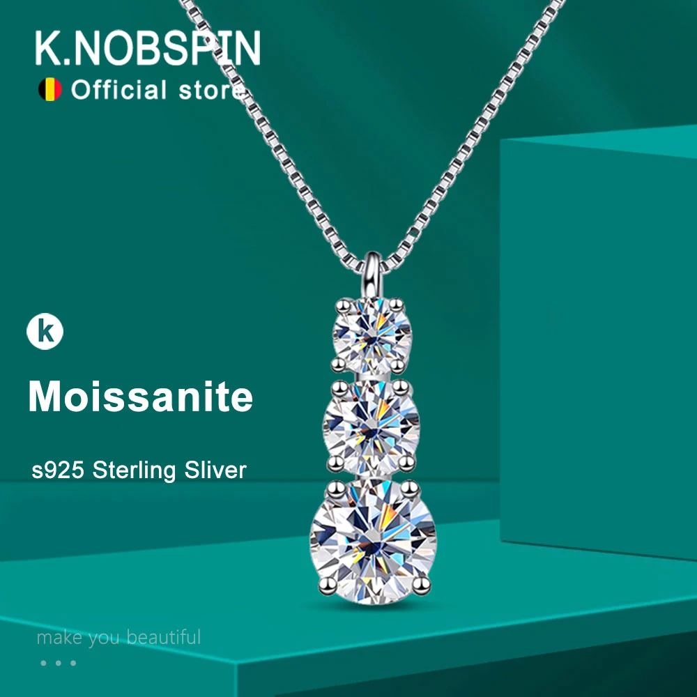 KNOBSPIN D VVS1 Moissanite Diamond Necklace for Woman Wedding Jewely with GRA 925 Sterling ...