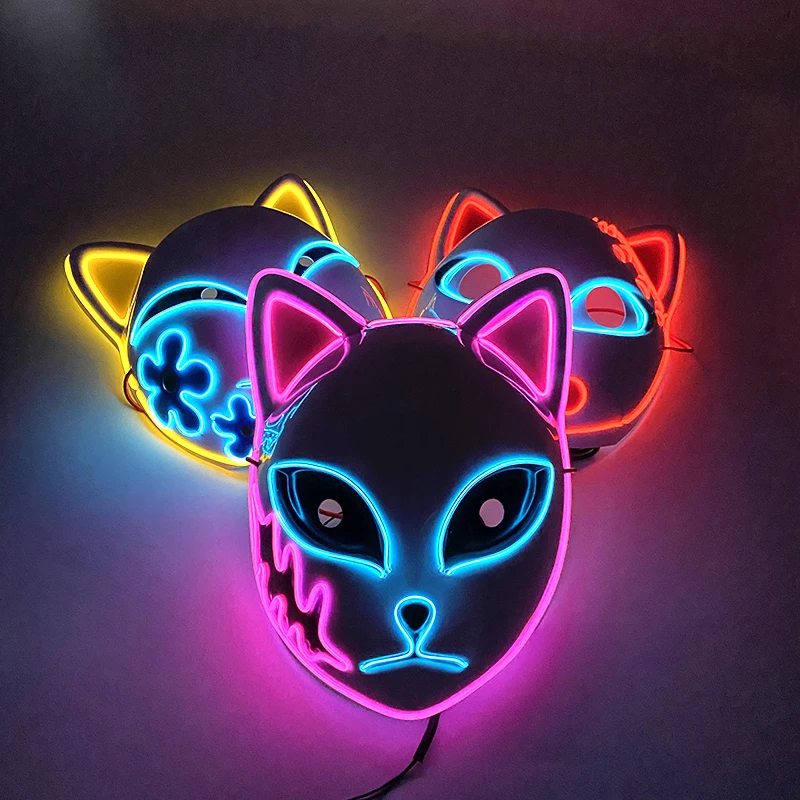 Japanese Anime Masks Led Glowing Face Mask For Adult Demon Slayer El Neon Mask Masquerade