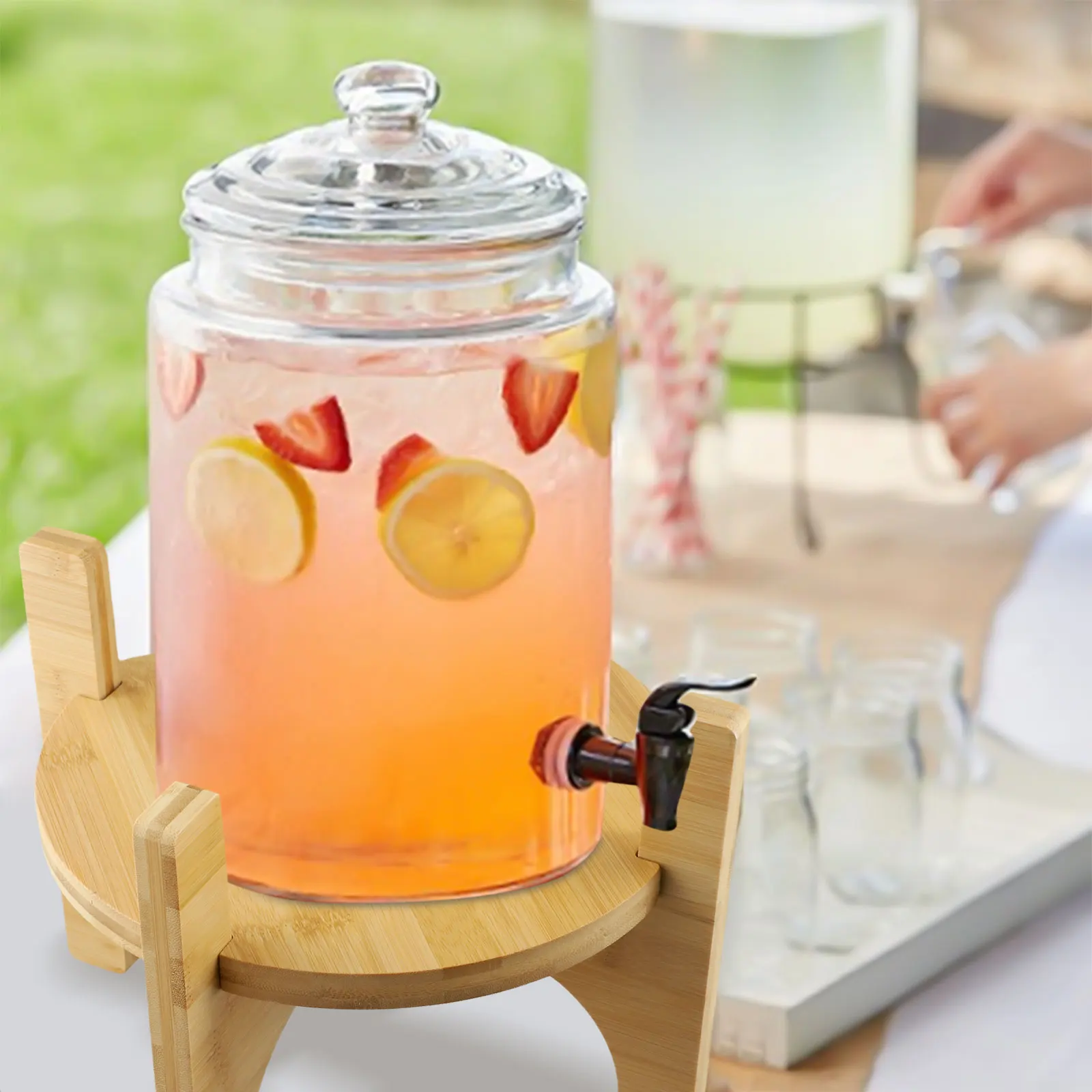 Drink-Dispenser-Stand-Beverage-Dispenser-Wooden-Stand-Beverage-Glass ...