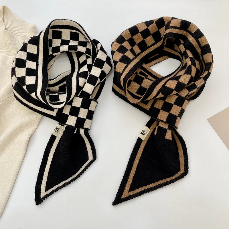 2022 Winter Woolen Knit Elastic Bow Cross Warm Scarf Female Neckerchief ...