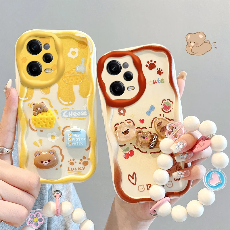 Cute 3D Bear Kuromi Bracelet Chain Case For Xiaomi Redmi Note 12 4G 5G ...