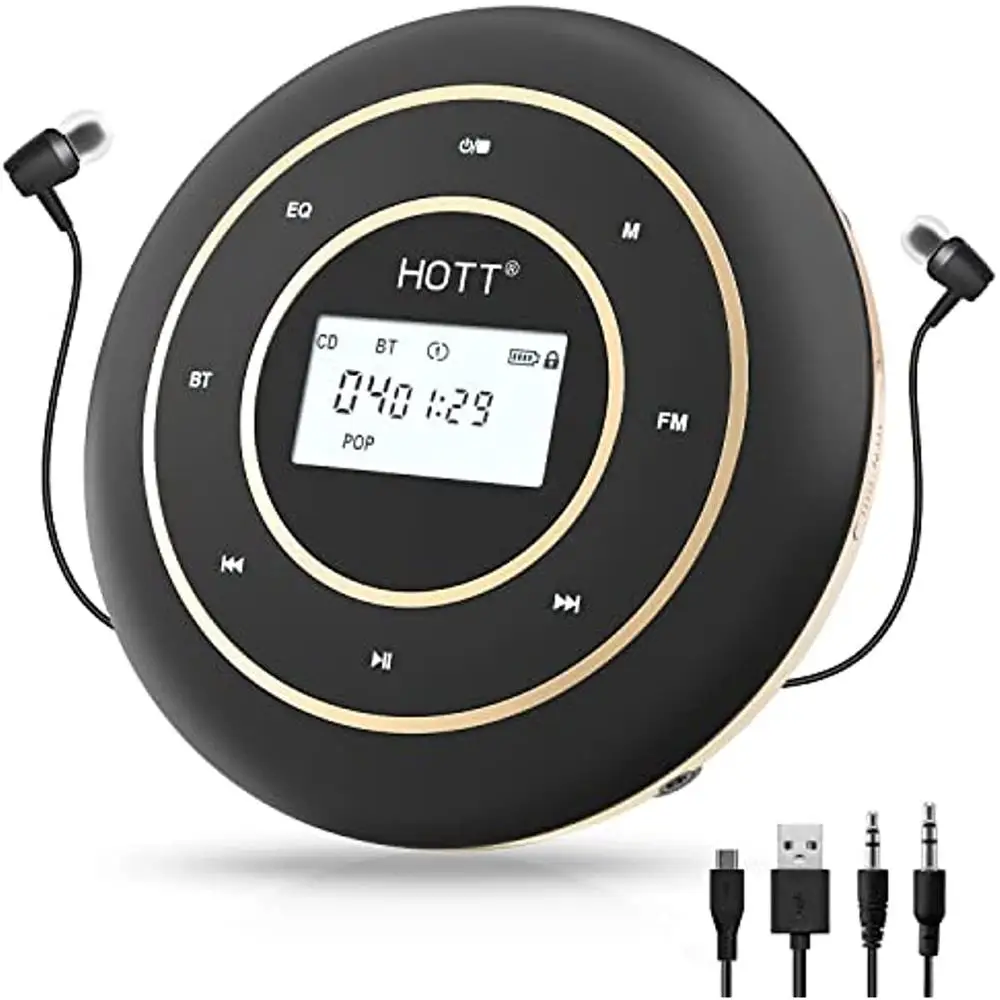 HOTT-C105-Portable-Bluetooth-CD-Player-Personal-Walkman-With-LED-CD ...