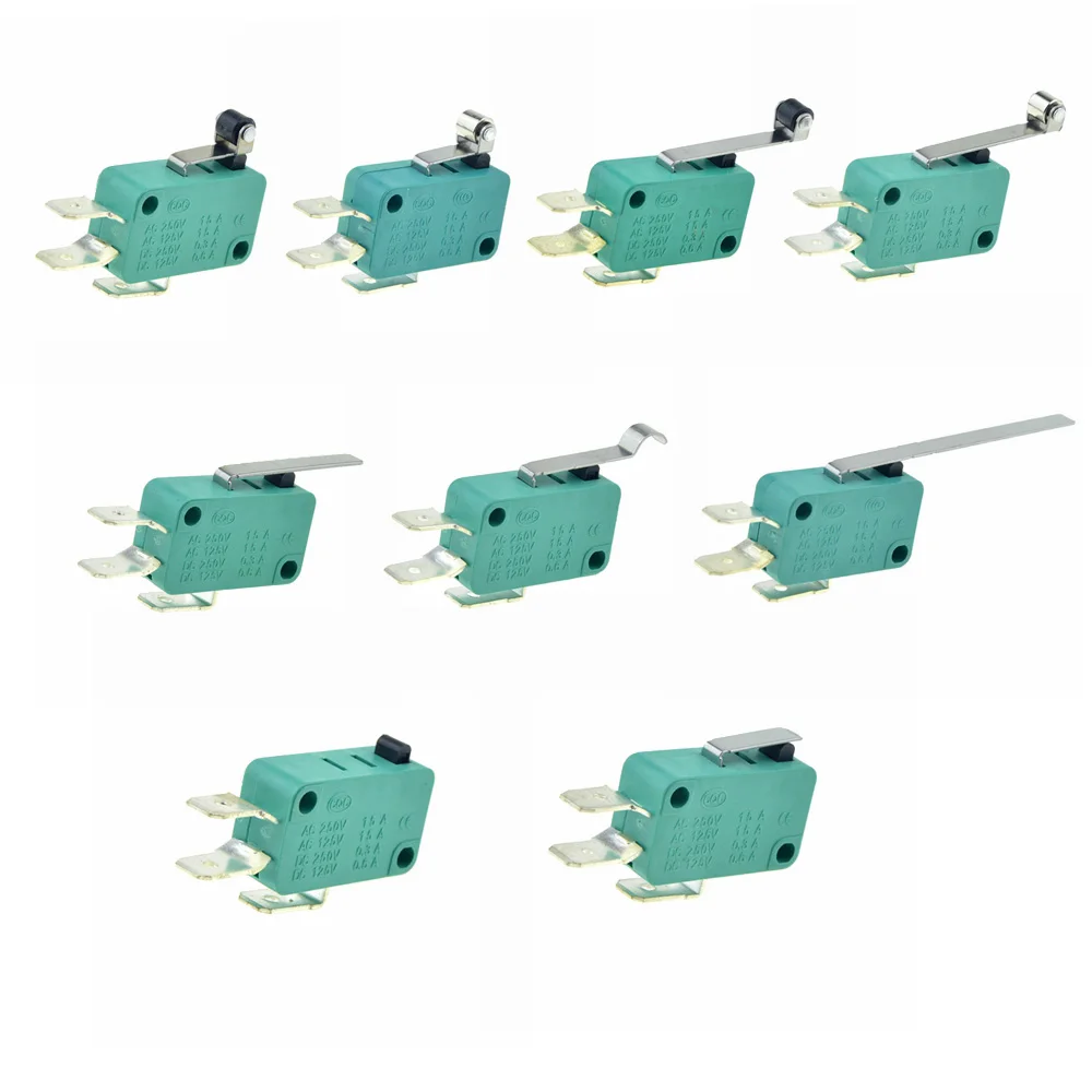 Micro Limit Switches 16A 250V 125V NO+NC+COM 6.3mm 3 Pins SPDT Micro Switch 28mm 52mm Arc Roller ...