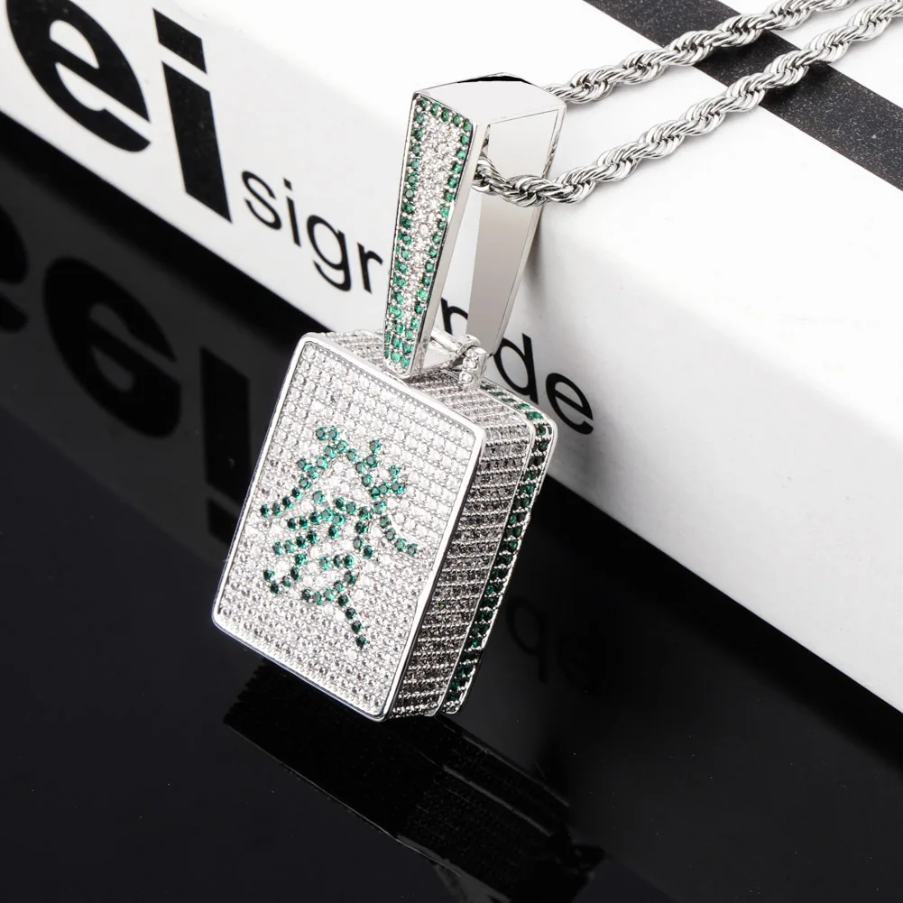 Mahjong-Green-Dragon-Shape-Iced-Out-Bling-Pendant-Necklace-Mirco-Pave ...