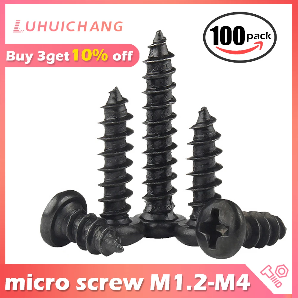 50pcs/100pcs M1 M1.2 M1.4 M1.7 M2 M2.3 M2.6 M3 Pa Phillips Micro Laptop Screws Pan Head Self ...