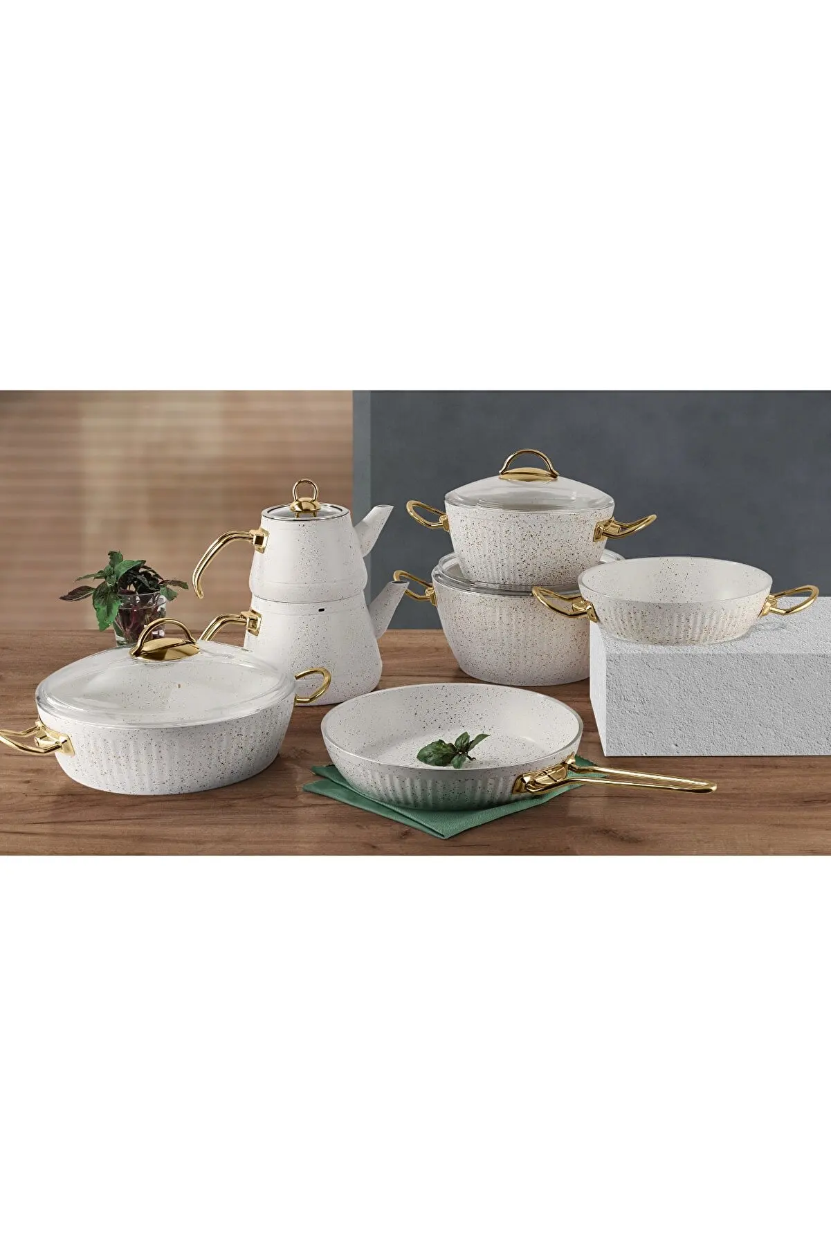 Granite-11-Piece-Stainless-Non-Stick-Cookware-Set-Gold-Metal-Handle ...
