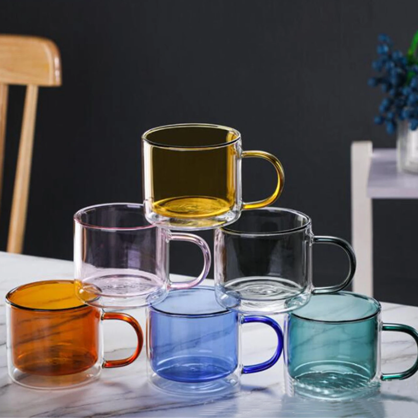 Double-layer Glass Water Cup Transparent Mug Multicolor Heat Resistant ...