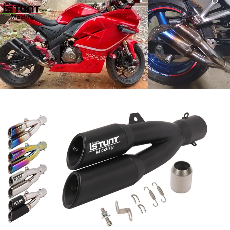 Universal-Motorcycle-Double-Hole-Exhaust-Pipe-Echappement-Espace-Moto ...