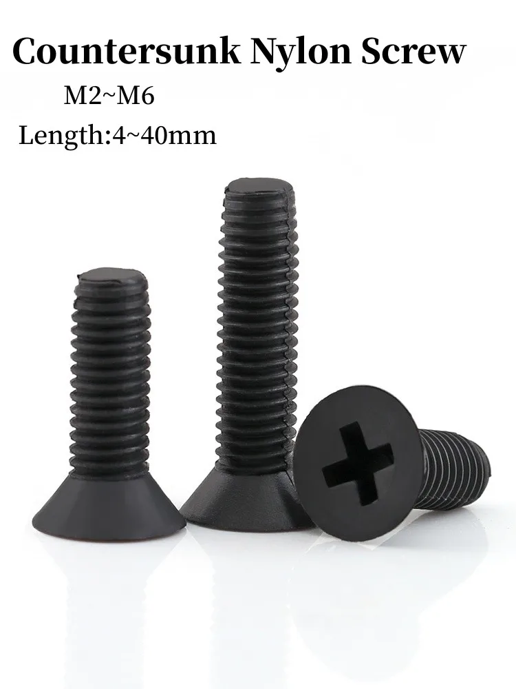 10-100pcs-M2-M2-5-M3-M4-M5-M6-Black-Nylon-Countersunk-Head-Screws ...