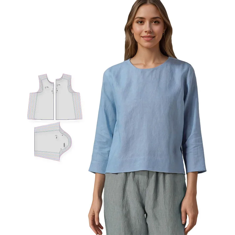Sewing patterns for women's Linen Blouse in 8 sizes（XS-4XL）, beginner ...