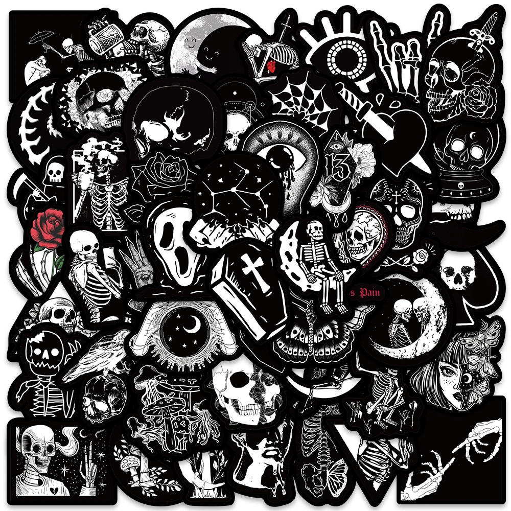 Pegatinas-de-calavera-de-terror-en-blanco-y-negro-calcoman-as-de ...