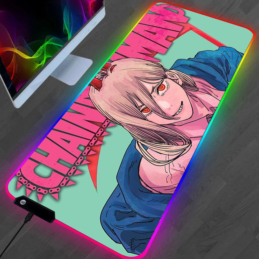 Chainsaw Man Power Makima LED Gaming Mousepads Large Desk Mat PC Gamer ...
