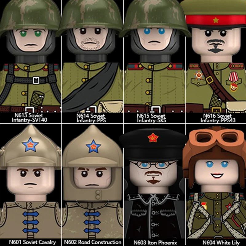 MOC WW2 Military Soviet Soldiers Figures Red Army PPS Infantry Weapons ...