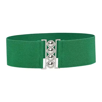 Wide Elastic Belt Decorative Belt with Buckle Simple Decoration Green ...