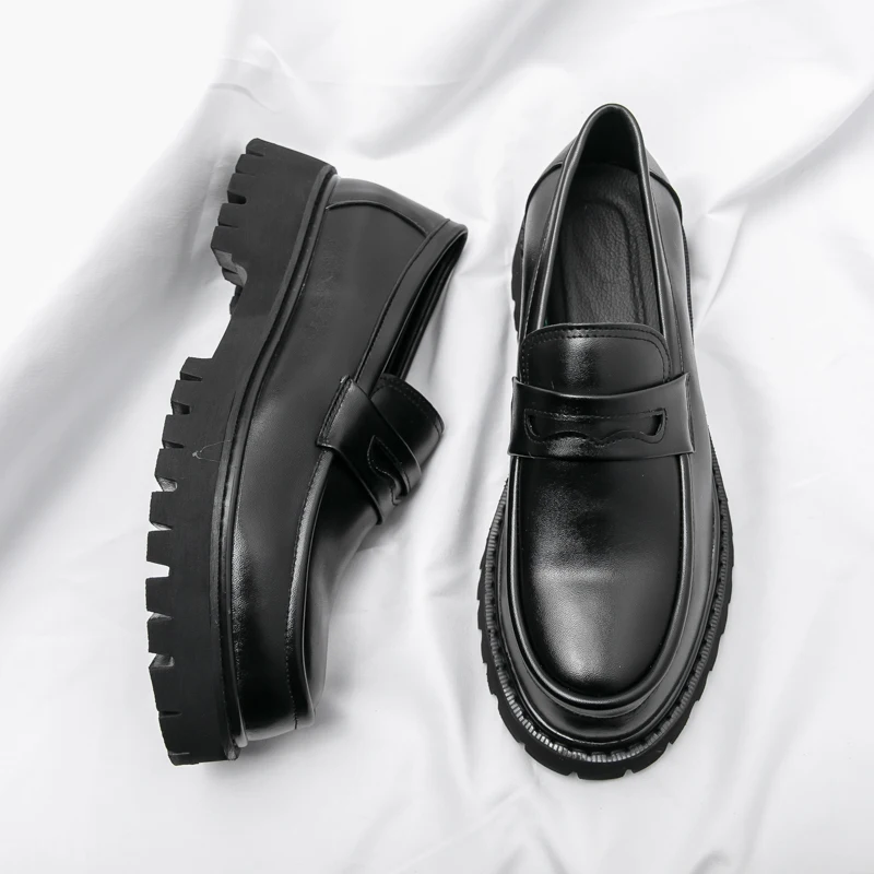 New Platform Shoes Loafers Shoes Men Thick-soled Wedding Shoes Black ...