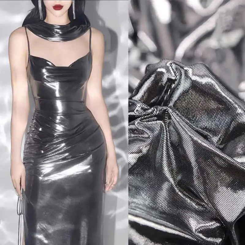 Liquid-metallic-texture-hot-silver-shiny-fabric-stretch-knit-mirrored ...