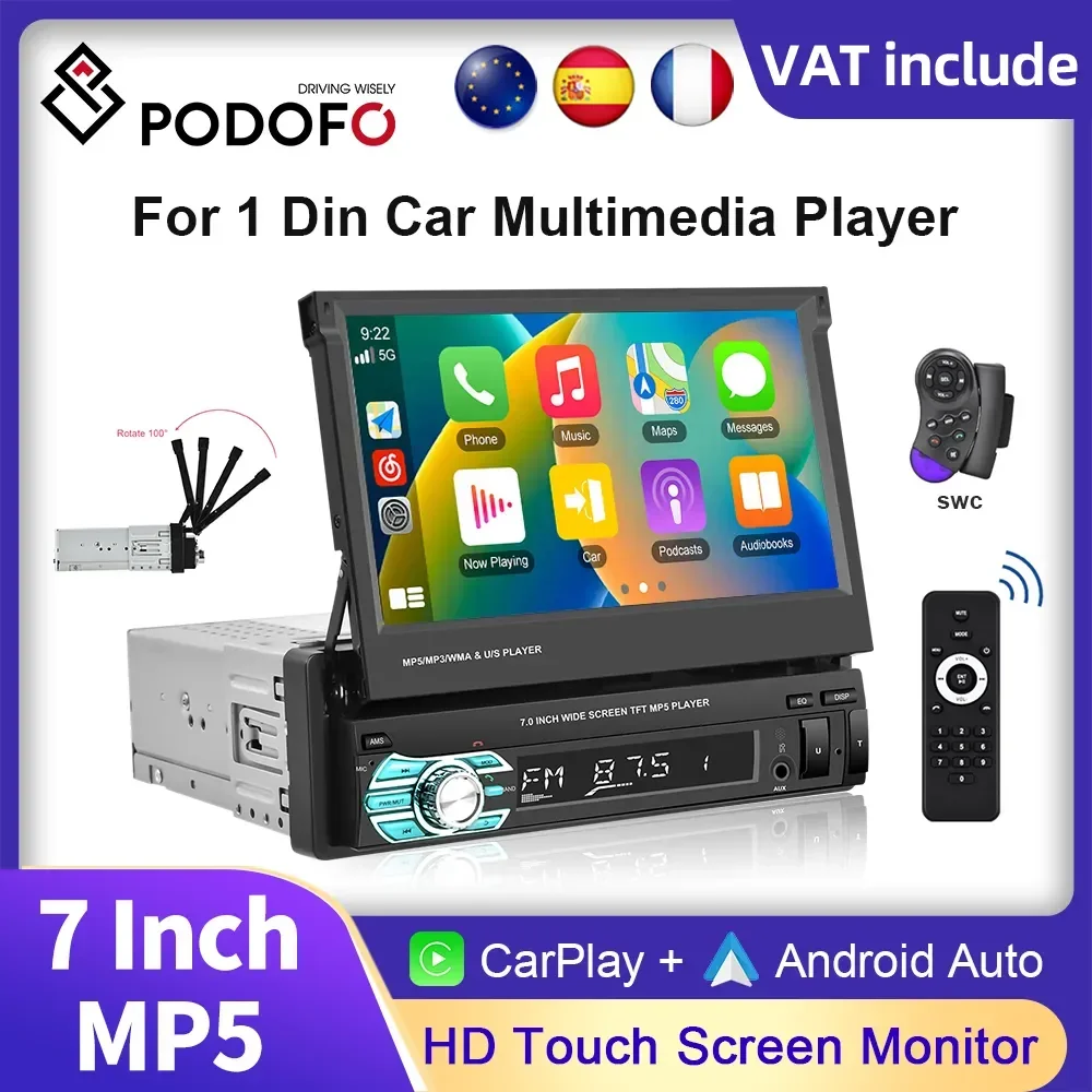 Podofo-reproductor-Multimedia-MP5-para-coche-pantalla-retr-ctil-de-7-1 ...