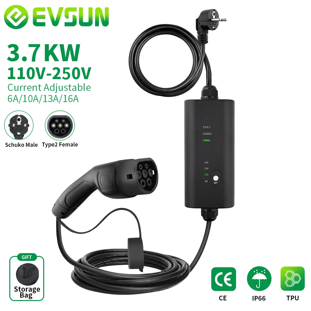 EVSUN Portable EV Charger Type2 IEC62196 2 16A EVSE Charging Cable UK ...