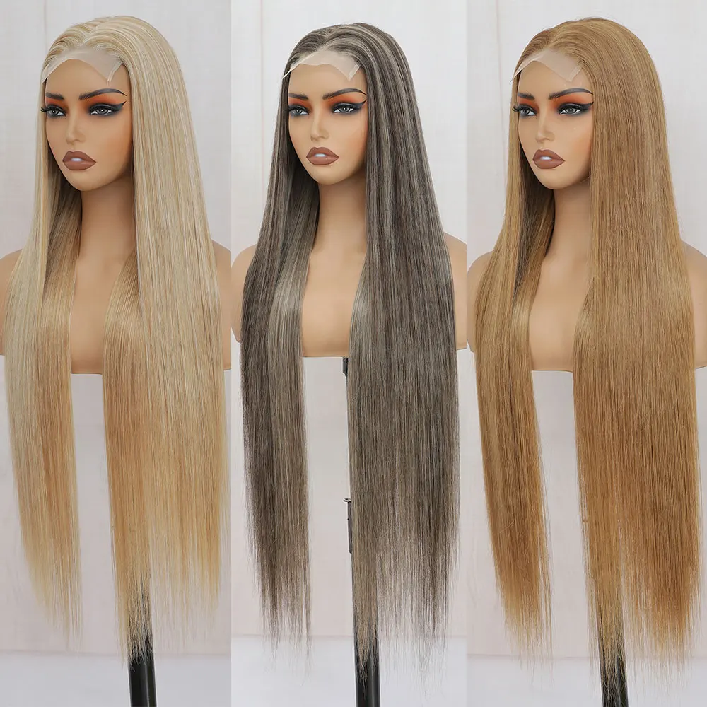 36 Inch Straight Lace Front Wig P27-613 Long Honey Blonde Highlight ...