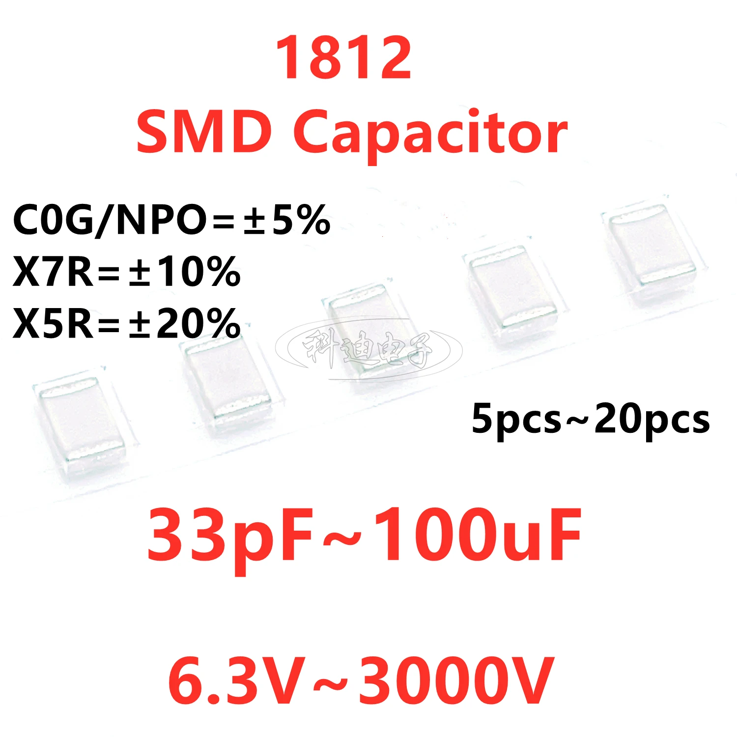 Condensador SMD 1812 10pF33pF220pF330pF470pF680pF1nF2.2nF4 ...