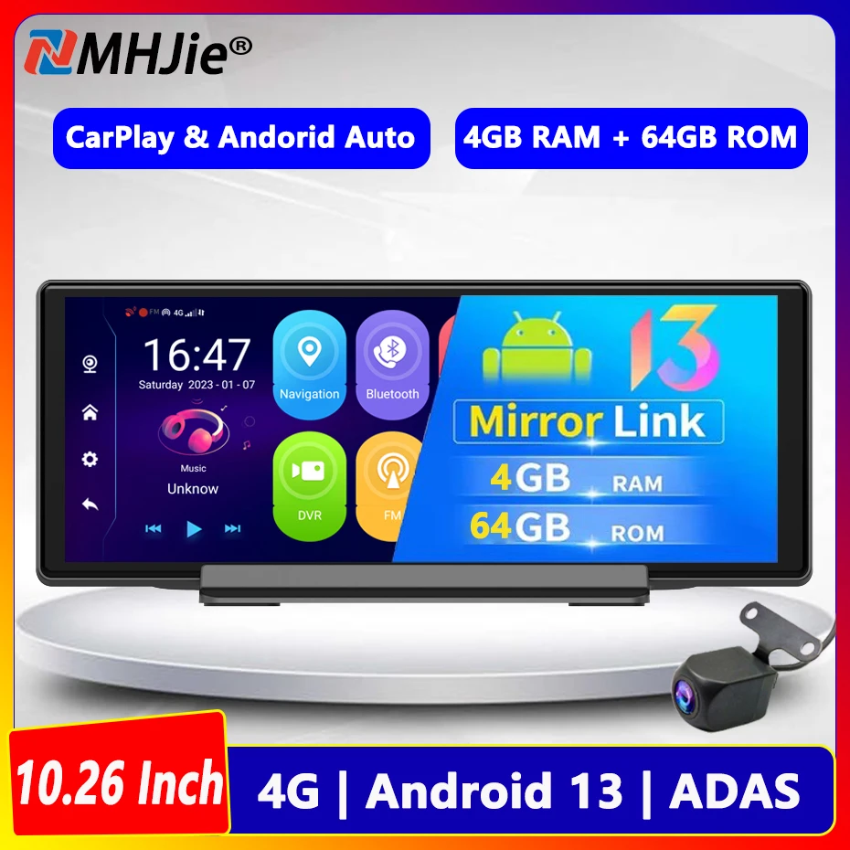 4G LTE CarPlay Dash Cam Android 13 GPS Dual 1080P Car Video Camera ...
