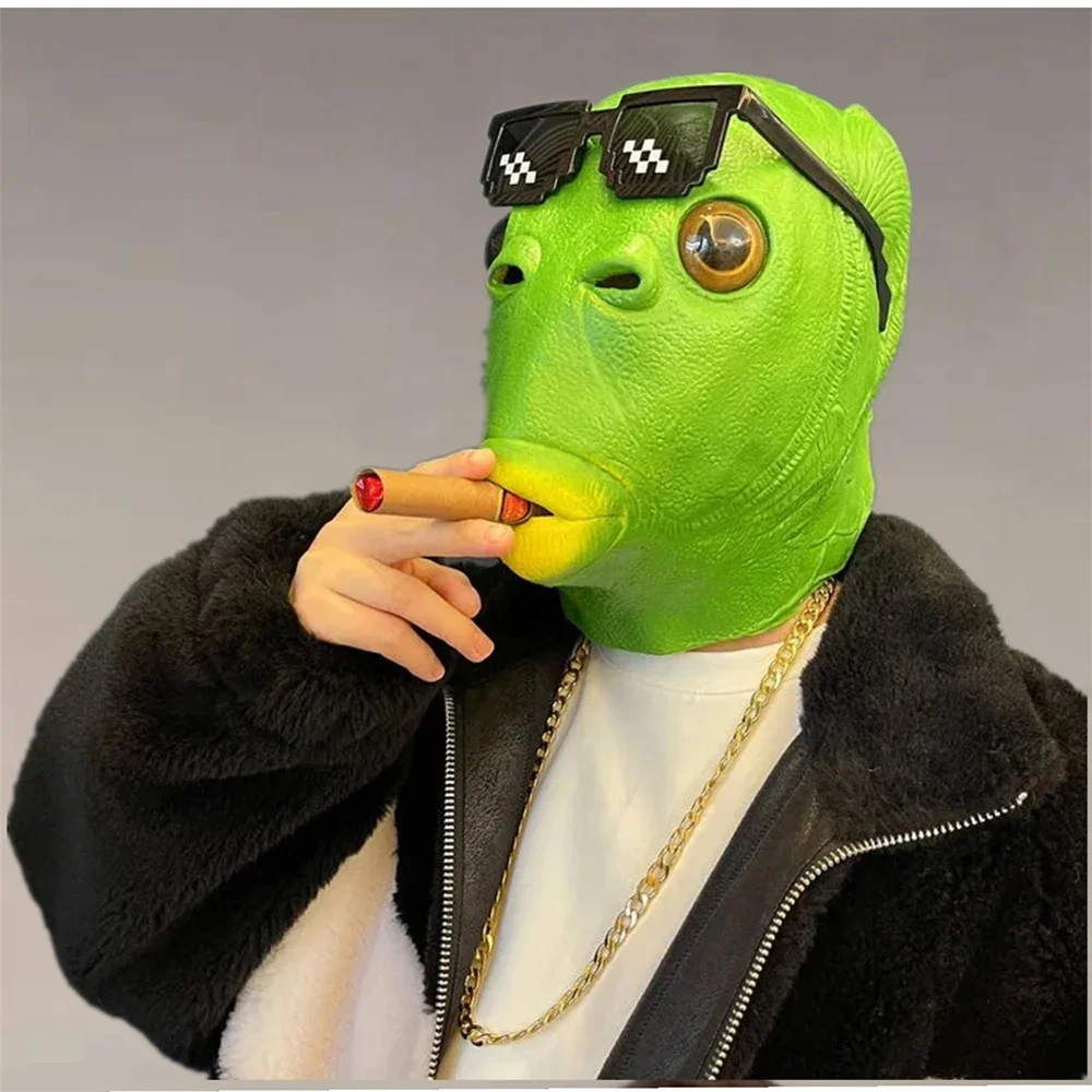 Funny-Green-Fish-Head-Mask-for-Carnival-Party-Latex-Halloween-Cosplay ...