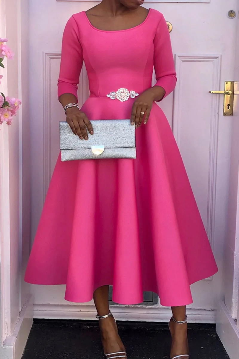 Plus-Size-Rose-Red-Formal-Elegant-O-Neck-Evening-Midi-Dresses-Without ...