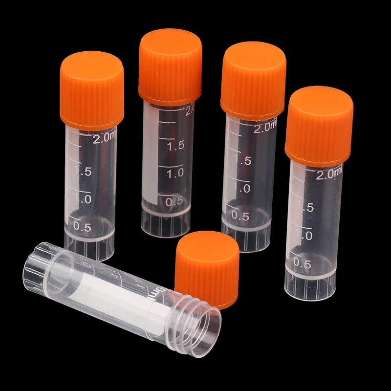 50Pcs 2ML Plastic Test Tubes Vials Sample Container Powder Screw Cap ...