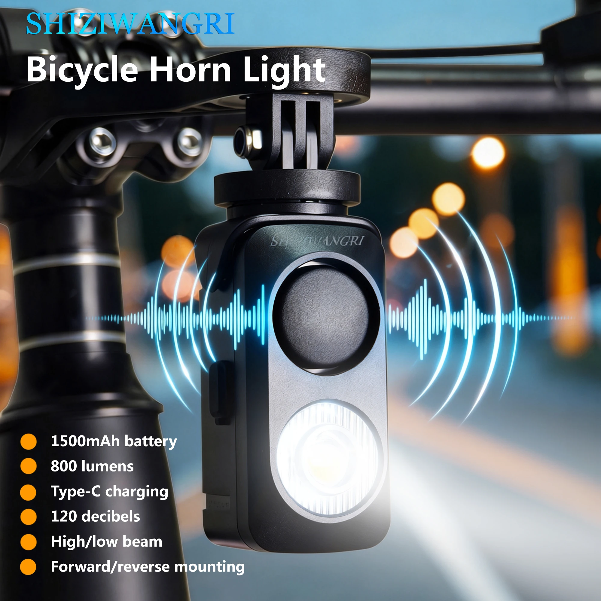Bicycle Light Horn Rechargeable Power Display MTB Mountain Road Bike ...