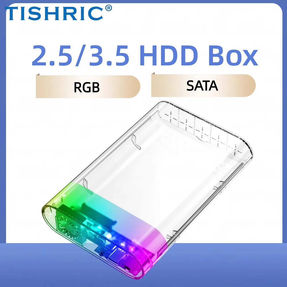 TISHRIC RGB External Hard Drive Enclosure 3.5 2.5 SATA To USB C Type-C ...