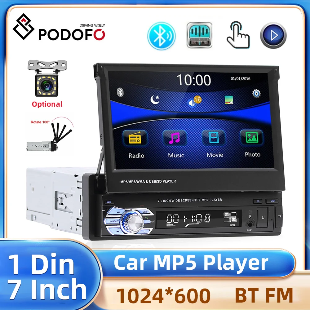 Podofo-MP5-Car-Stereo-Radio-1-Din-7-HD-Touch-Screen-Receptor-de-FM-R ...