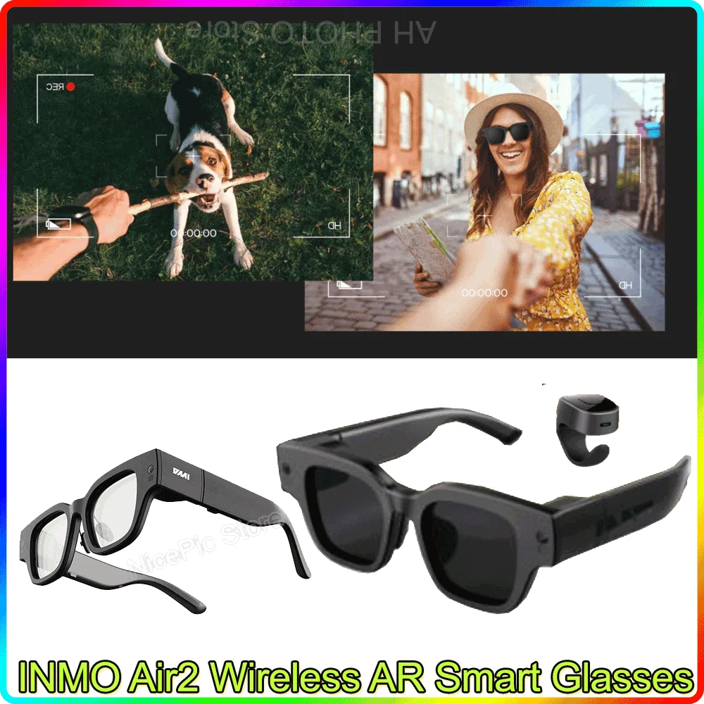 INMO Air2 Wireless AR Smart Glasses Support Screen Touch Ring Voice Control HD View Real Time ...