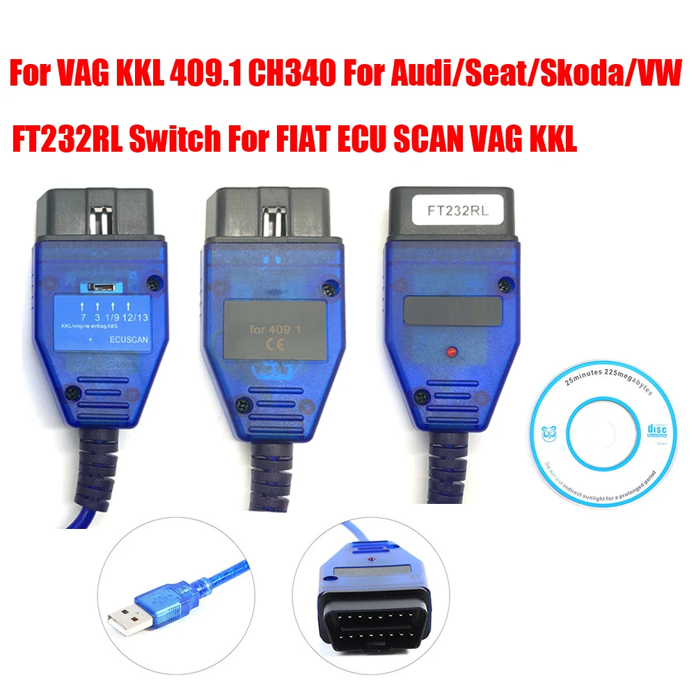 Para VAG KKL 409,1 CH340 OBD2 interfaz USB para Audi/Seat/Skoda/VW ...