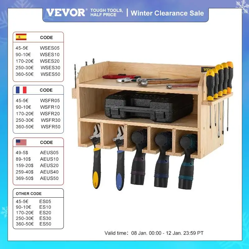 VEVOR-2-Shelf-5-Slot-Wall-Mounted-Hardware-Tool-Organizer-Plywood ...