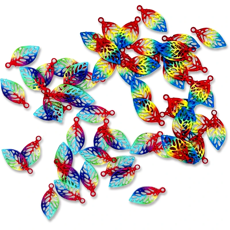 30pcs 5*11mm Multicolor Small Leaf Charms Double Face Colored Leaves ...