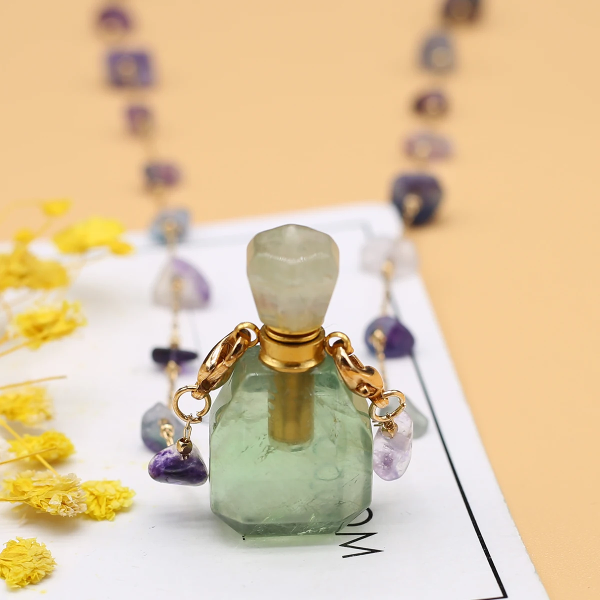 Natural Stone Flourite Vial Pendants Perfume Bottle Pendant for Jewelry ...