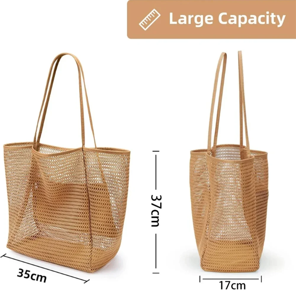 Multi Pockets Summer Beach Bag For Towels Mesh Durable Travel Handbag ...