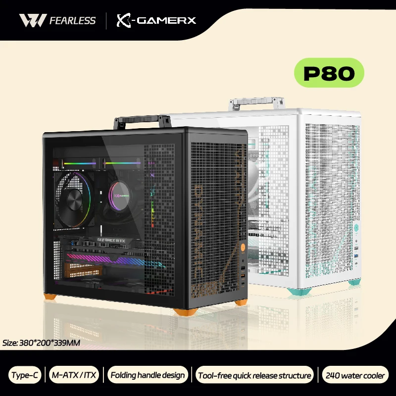 PowerTrain X-GAMERX P80 PC case ITX MATX Transparent side 240 water ...