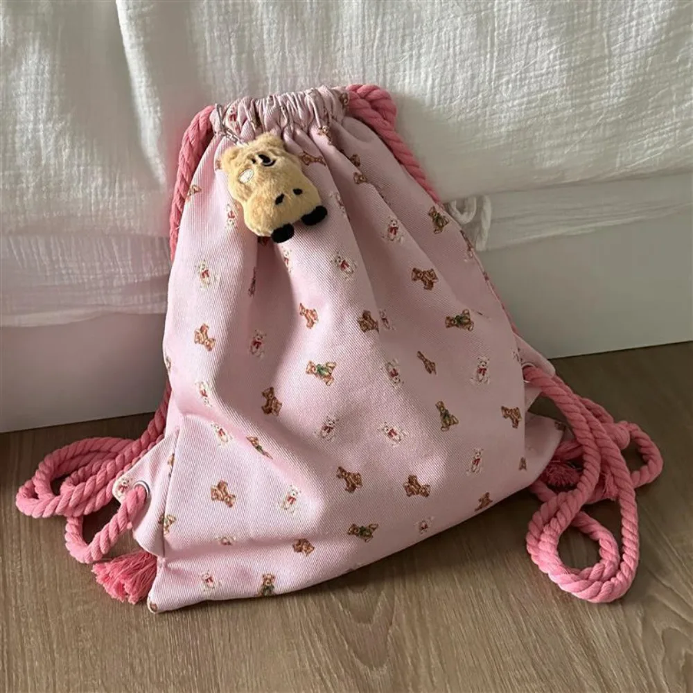 Solid-Color-Little-Bear-Backpack-Fashion-Cute-Print-Drawstring-Backpack ...