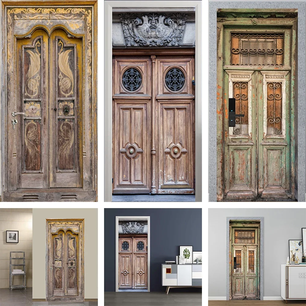 3d-Realistic-Wooden-Door-Sticker-HD-Printing-Customizable-Size-Pattern ...